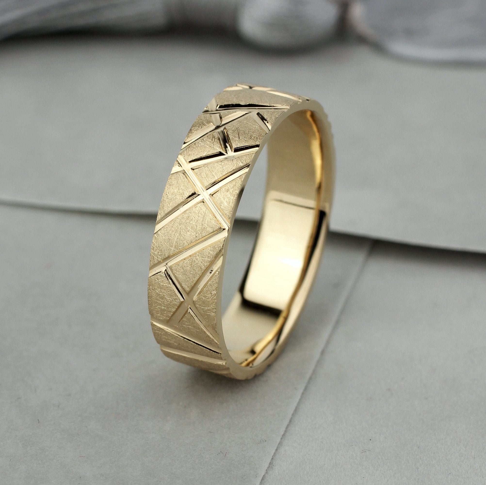 Unique Men's Wedding Band. Gold Wedding Band for Men. Male | Etsy