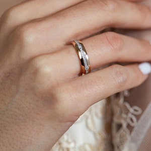 Two-tone Matching Wedding Bands With Black and White Diamonds. Unique ...