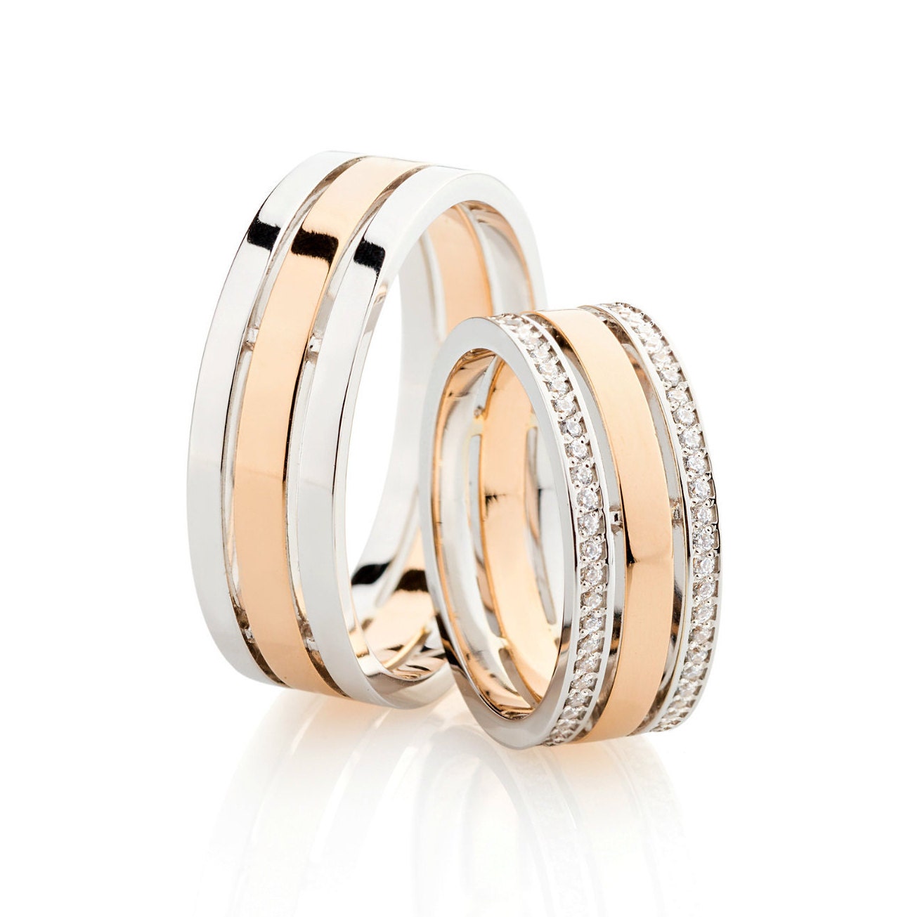 Two-tone Solid 14k Gold Wedding Bands. Contemporary Wedding Bands. Wide ...