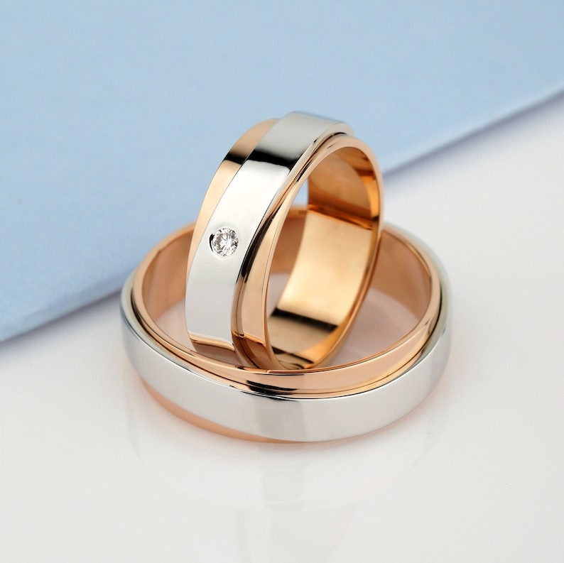 Matching Couple Rings Set. Gold Wedding Bands Set. Promise - Etsy