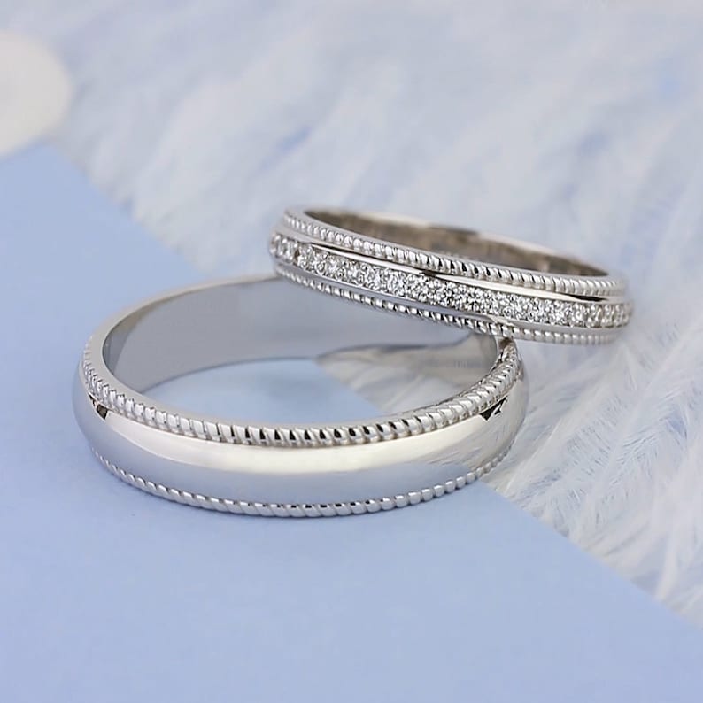 Couple Wedding Rings Set. Gold Wedding Bands With Diamonds. - Etsy