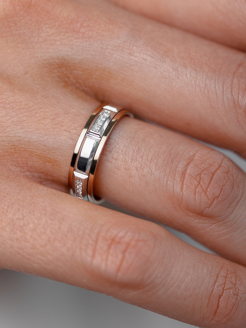 Women's Wedding Band Two-tone. Wedding Ring With Unique. - Etsy