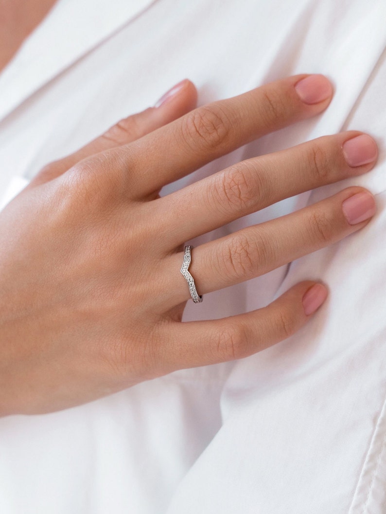 Curved Wedding Band. Stackable Wedding Ring. Diamond Wedding - Etsy
