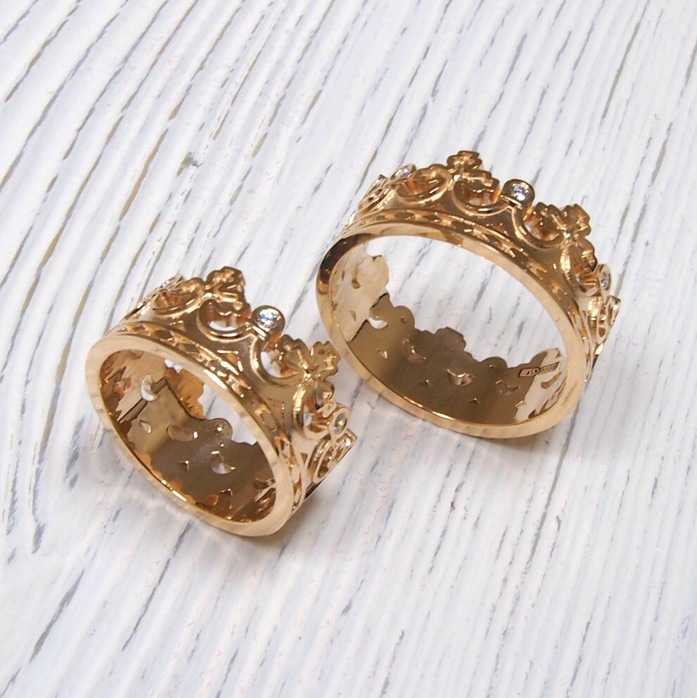 14k Crown Wedding Bands. Unique Wedding Bands. Crown Rings. Couple ...