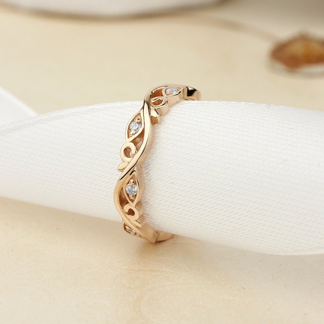 Women's Gold Band With Diamonds. Gold Ring for Women. Diamond ...