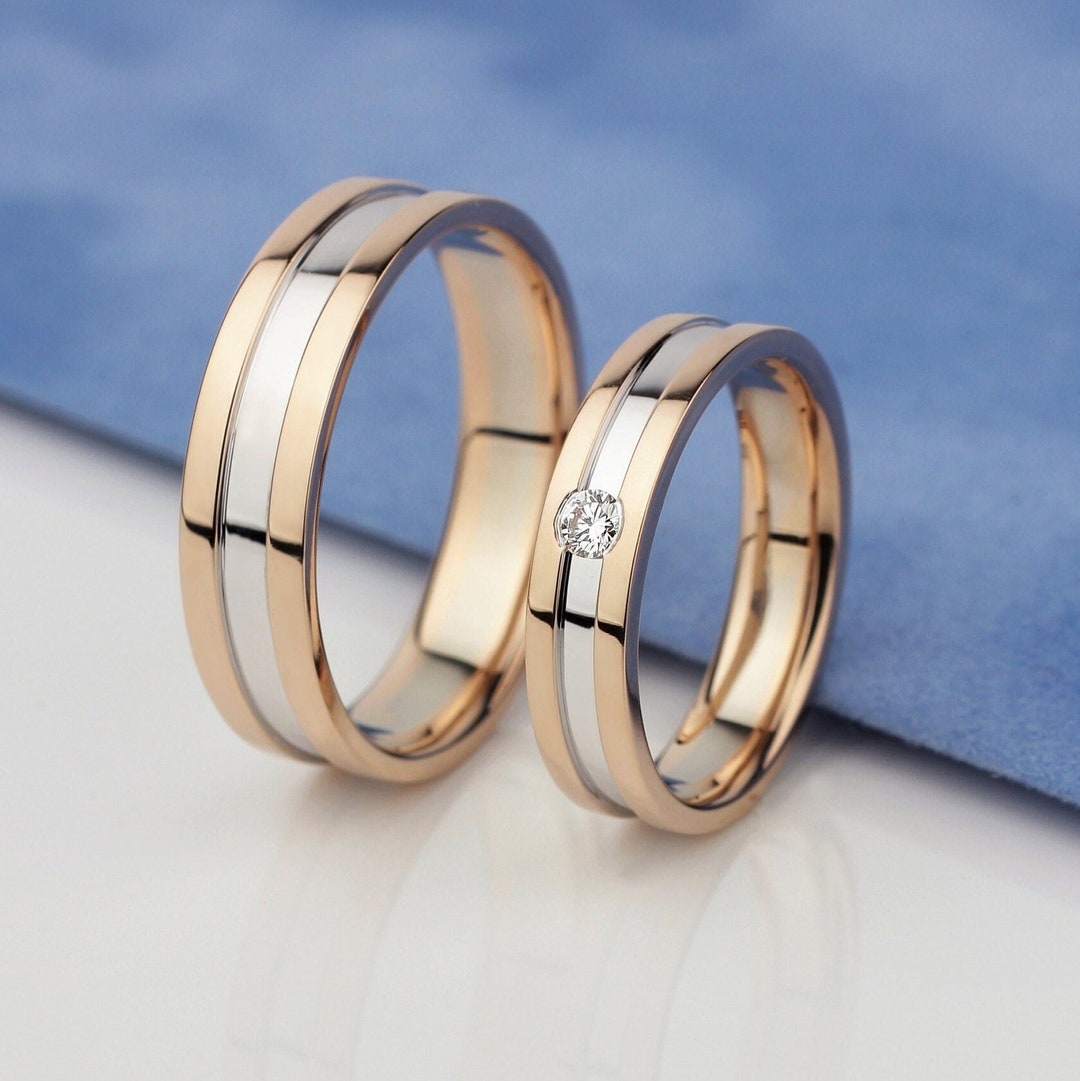 Matching Wedding Bands Set. Couple Wedding Rings. Two-tone - Etsy