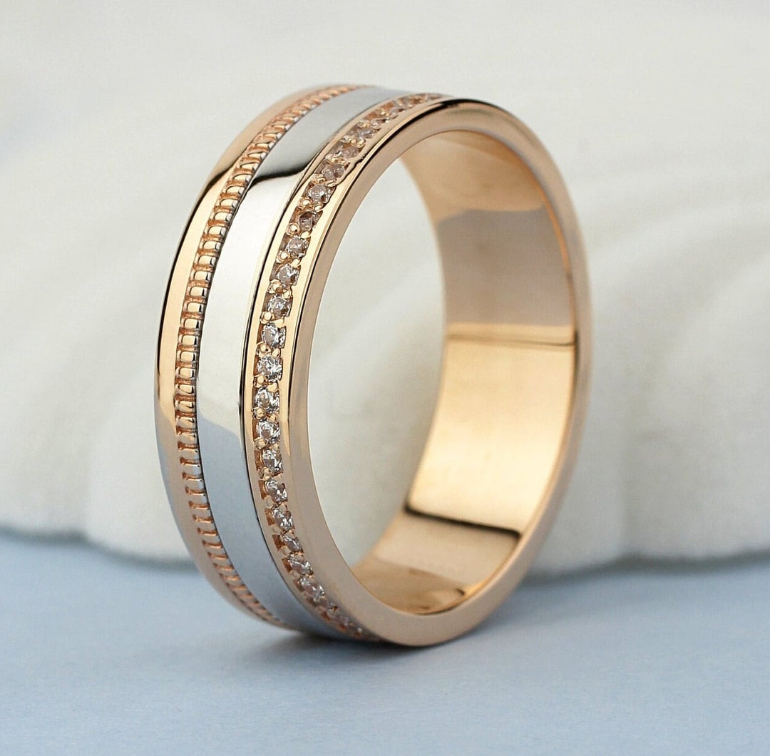 Women's Two-tone Wedding Ring. Gold Wedding Band Women. Unique Wedding ...