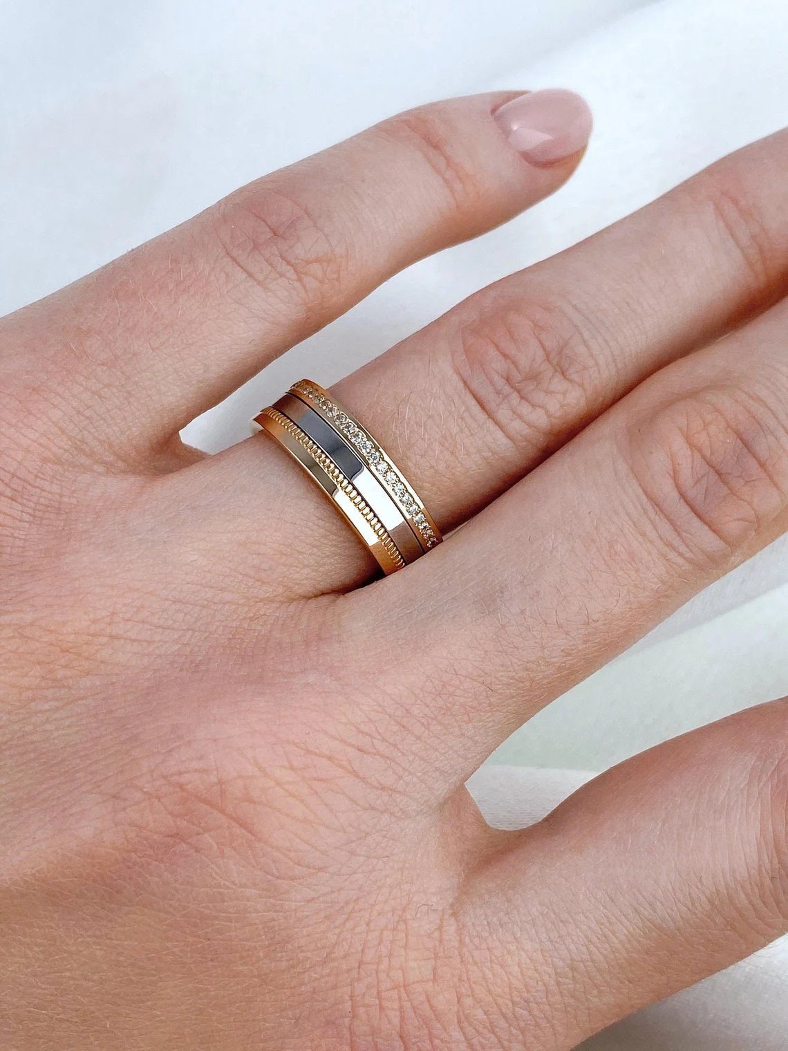 Two-tone Wedding Bands Set. Unique Wedding Bands. Matching - Etsy