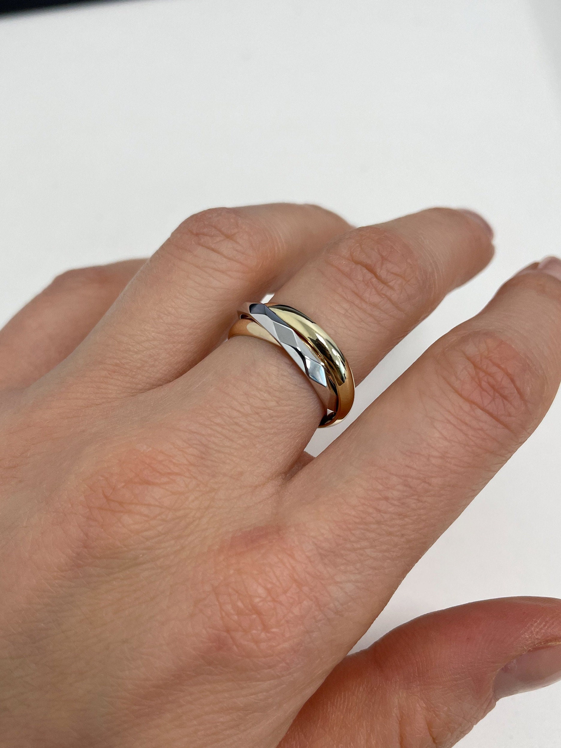 14k Gold Tricolor Rolling Ring. Interlocking Bands. Russian - Etsy
