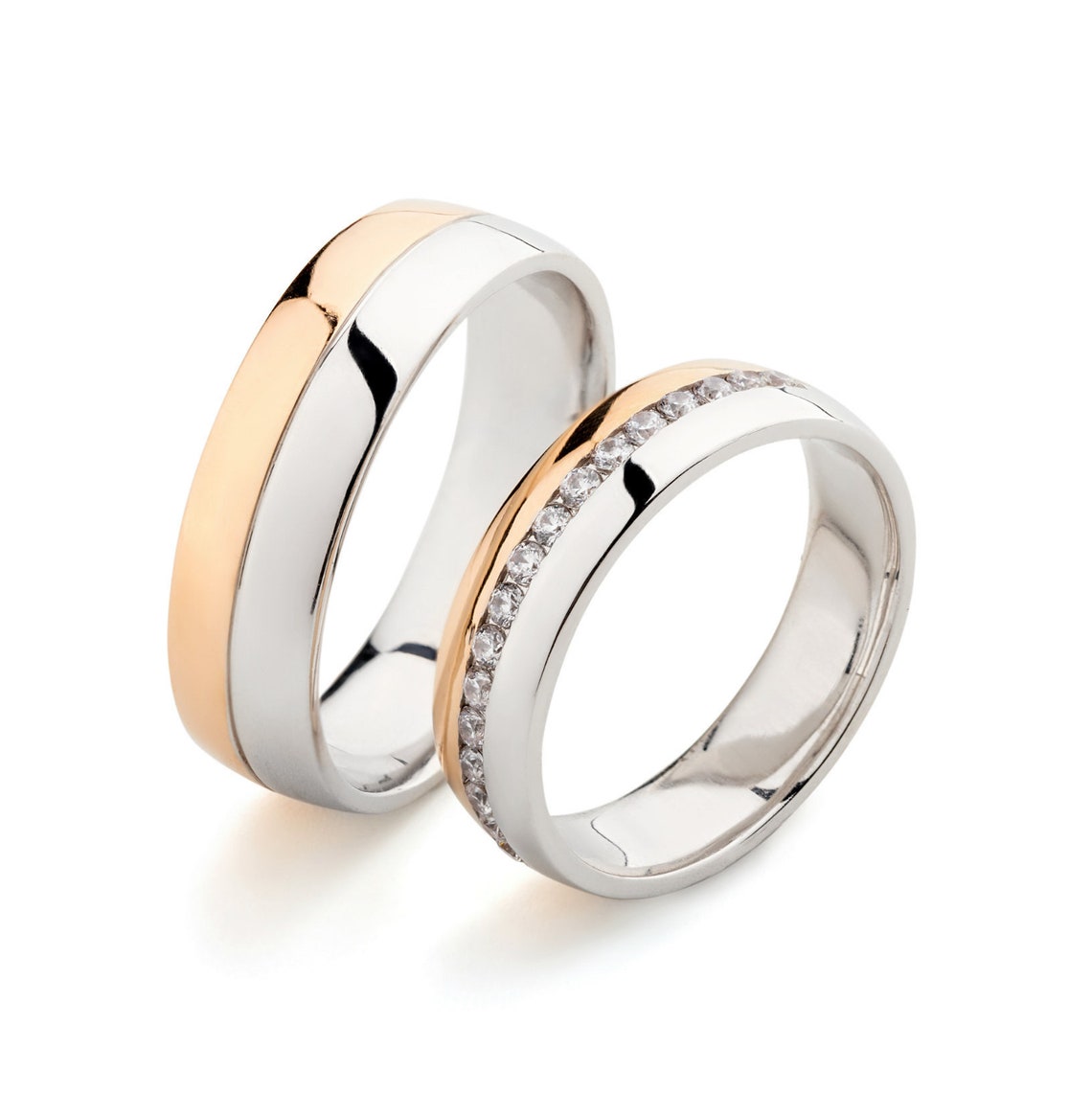 Two Tone Wedding Bands Set. His and Hers Wedding Rings. Matching Gold ...