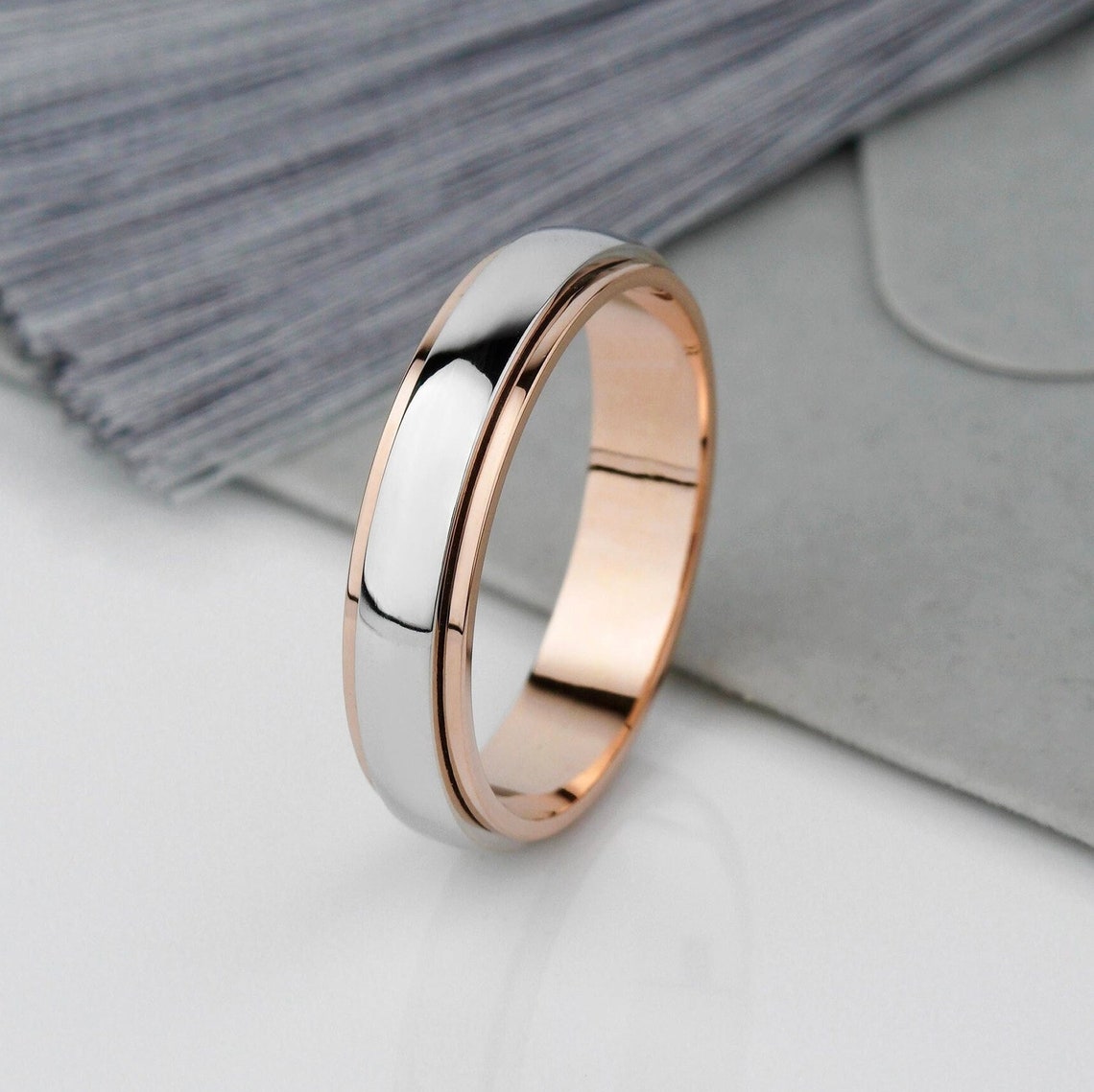 Men's Wedding Band Made of Two Colors of Gold. Solid Gold - Etsy