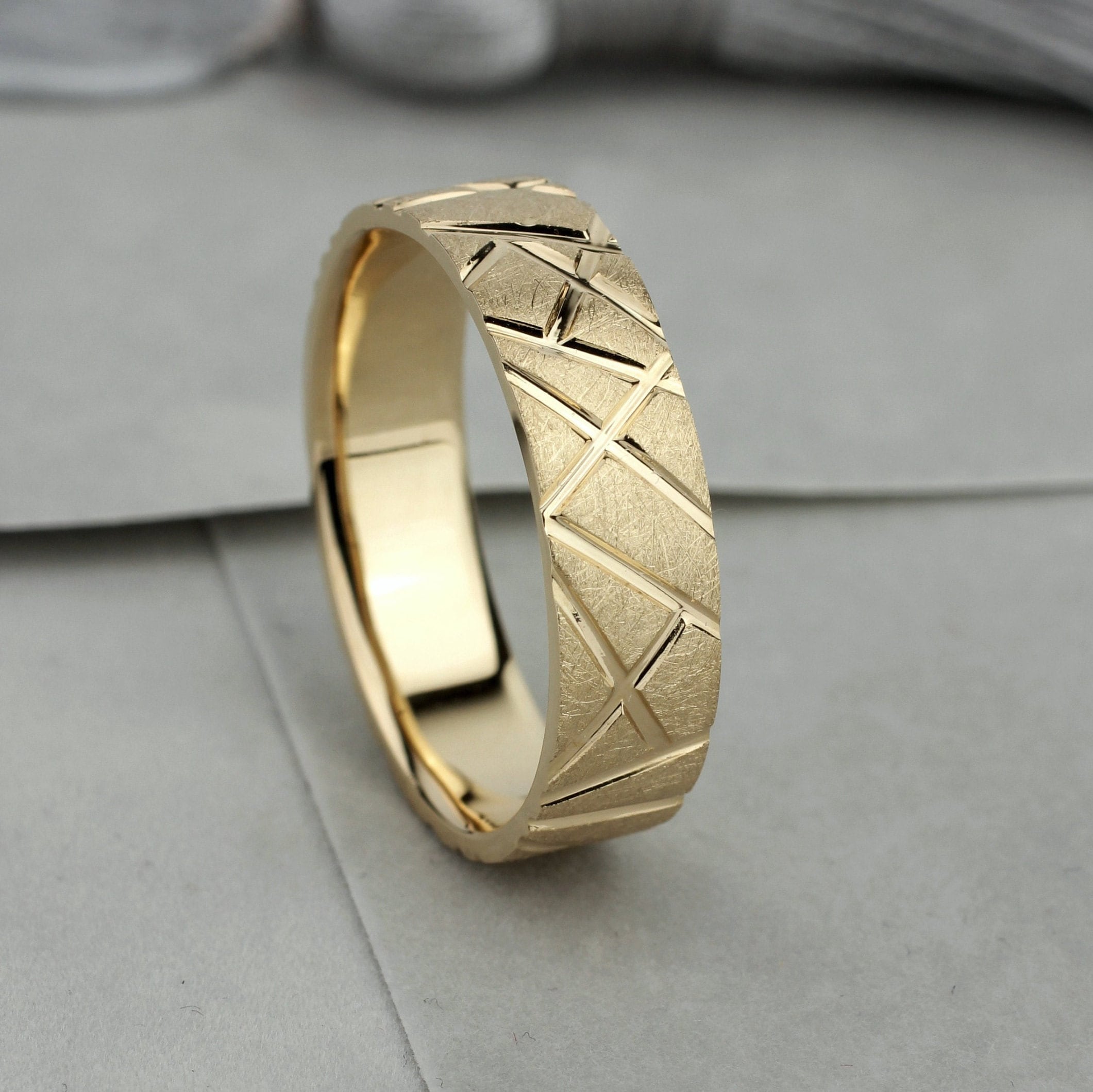 Unique Men's Wedding Band. Gold Wedding Band for Men. Male | Etsy