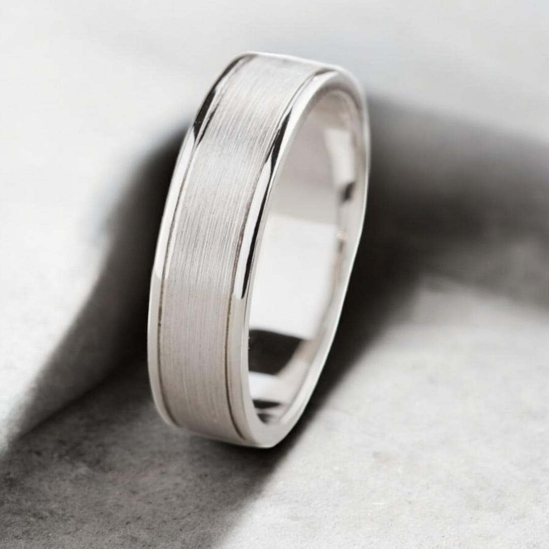 Mens Wedding Band Made of Solid 14k Gold. White Gold Wedding Ring. Mens ...