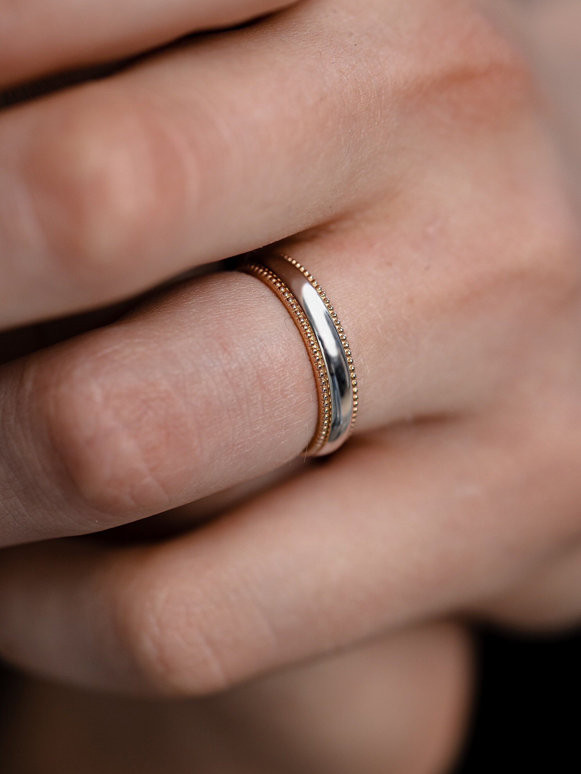 Two Tone Matching Wedding Bands With Milgrain Details. His and Hers ...