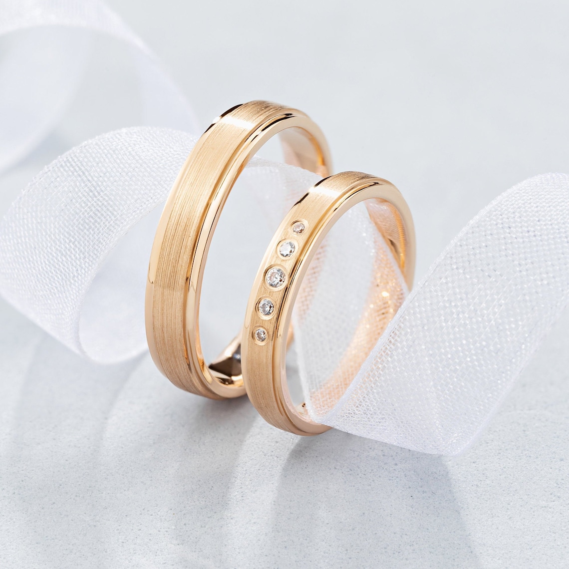 Rose Gold Wedding Rings Set With Diamonds. His and Hers - Etsy
