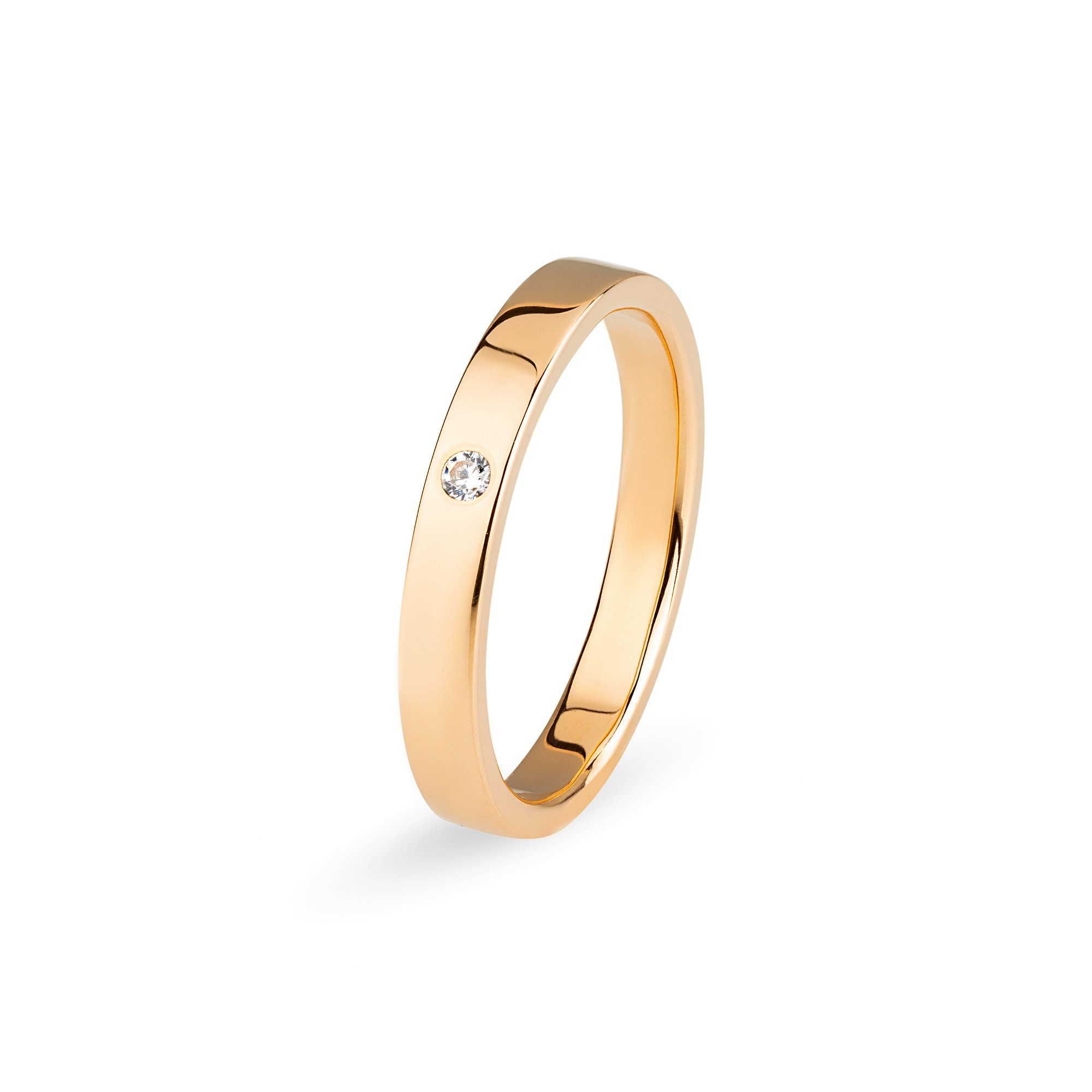 Simple Gold Wedding Ring With Diamond. Minimalist Ring for | Etsy