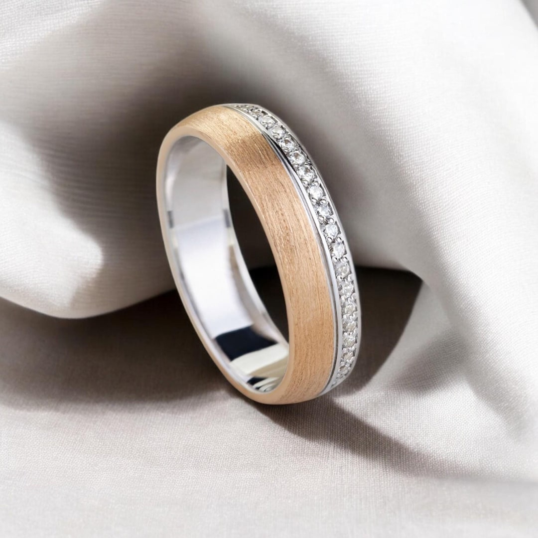 Two-tone Gold Wedding Band for Women. Women's Wedding Ring. Female Gold ...