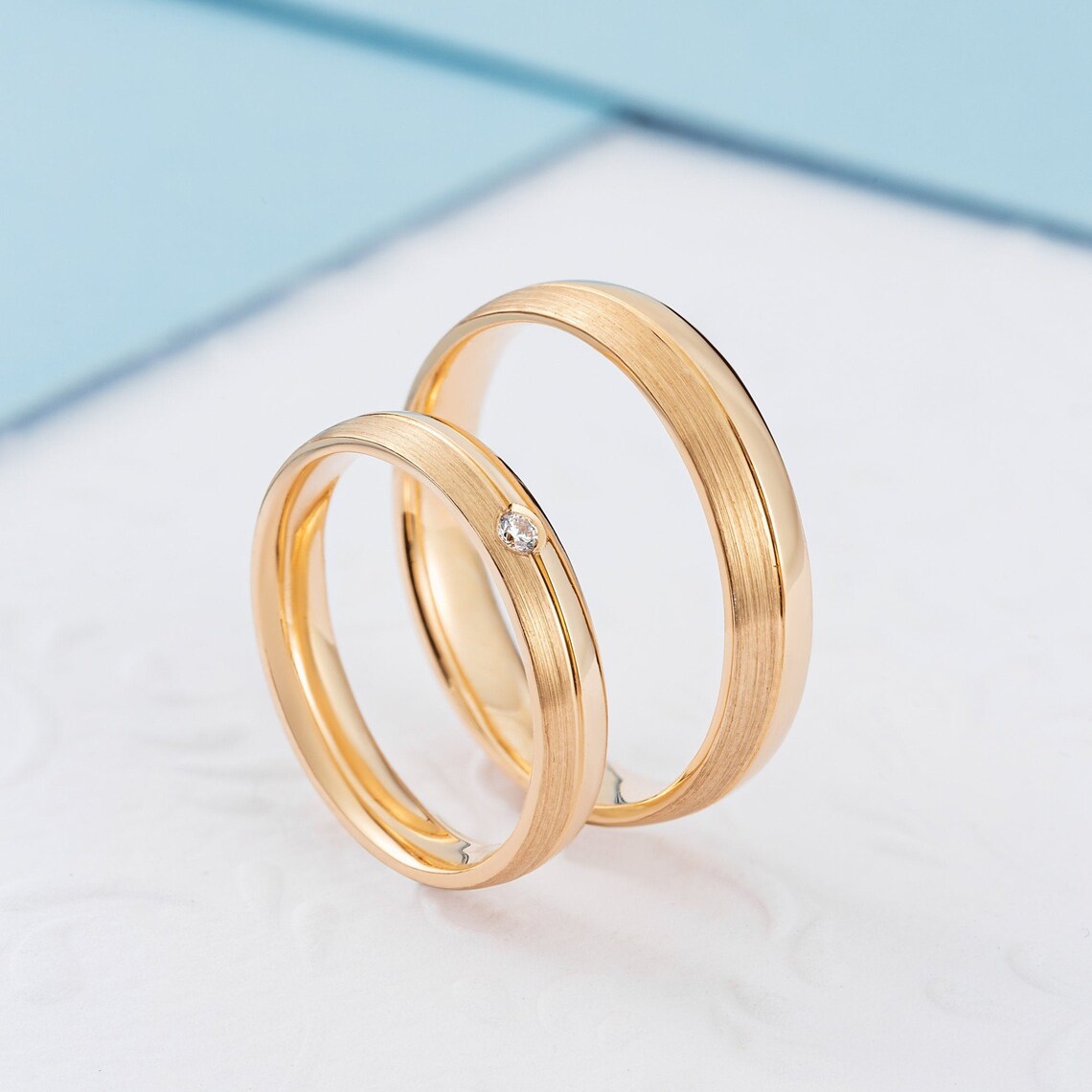 Couple Rings Set. Gold Wedding Bands. Matching Couple Ring. | Etsy