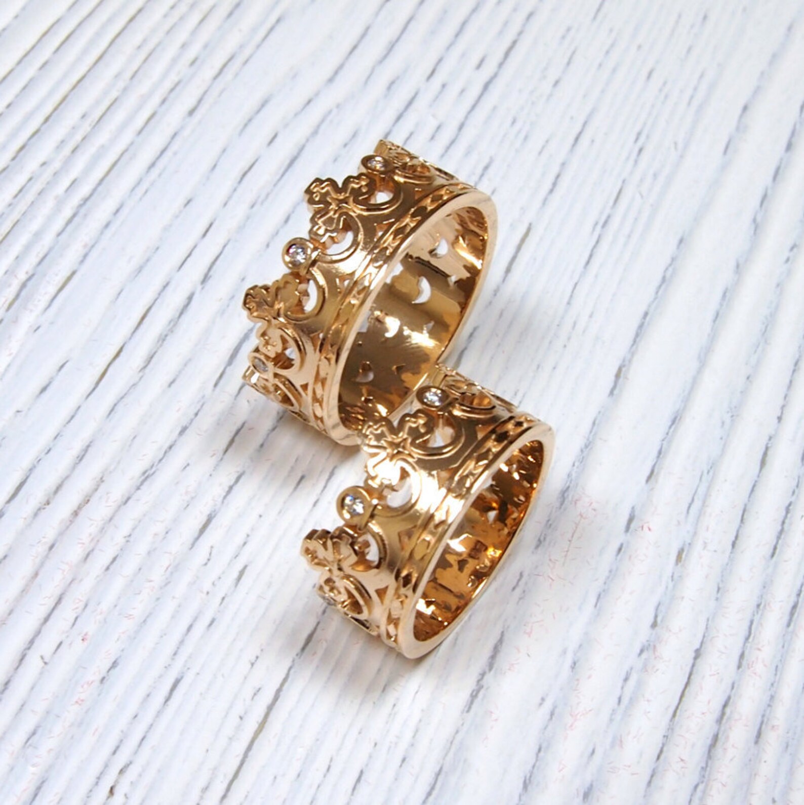 14k Crown Wedding Bands. Unique Wedding Bands. Crown Rings. Couple ...