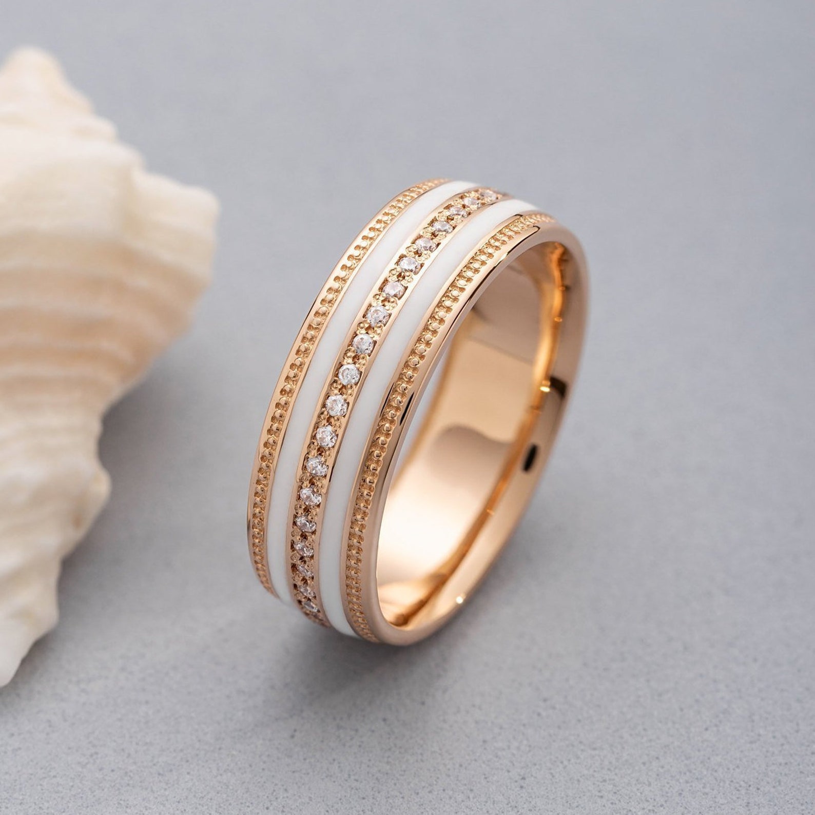 Women's Wedding Band Made of Solid 14k Gold and White - Etsy