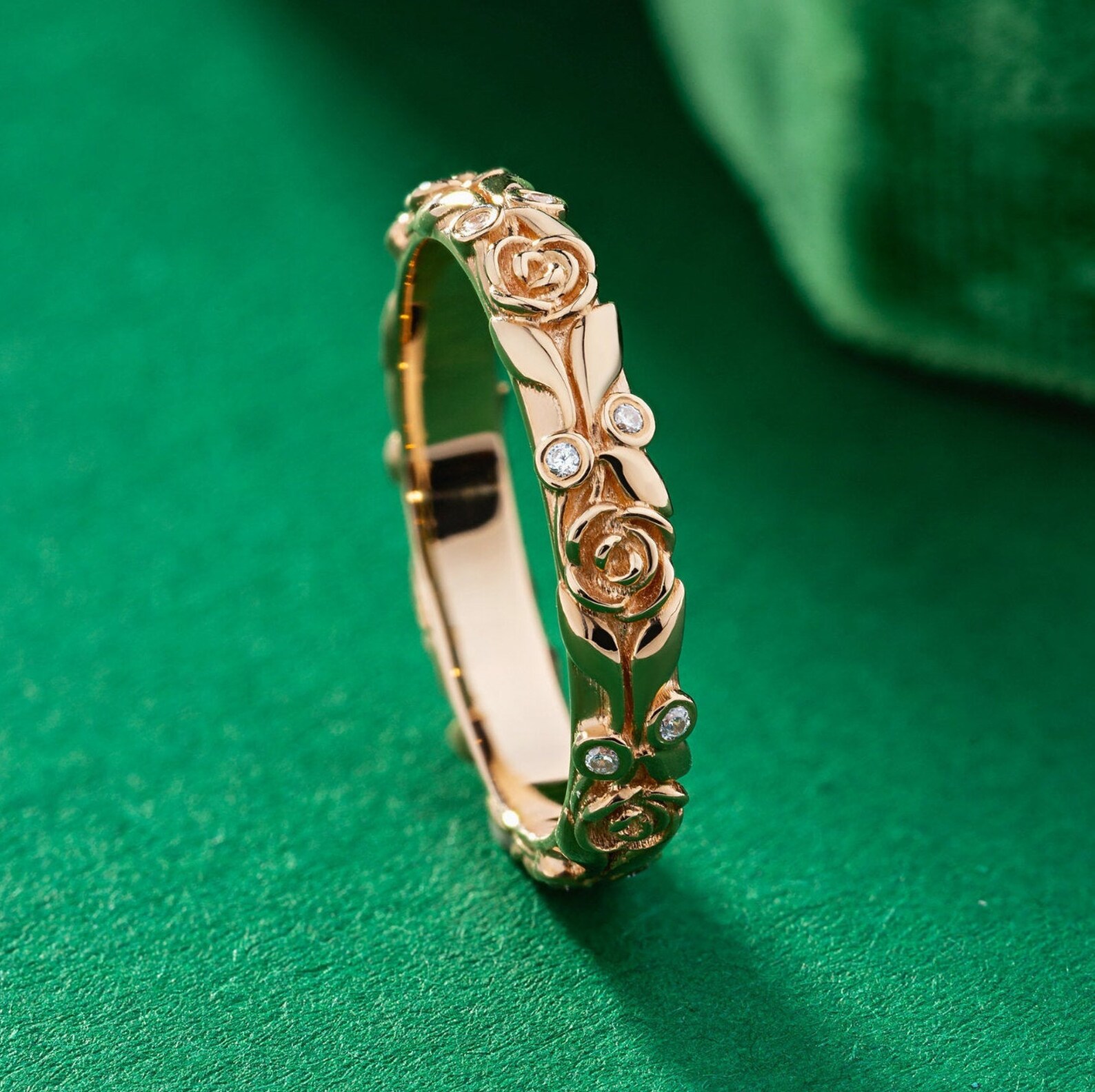 Dainty Ring With Flowers Design Made of Solid 14k Gold. Rose | Etsy