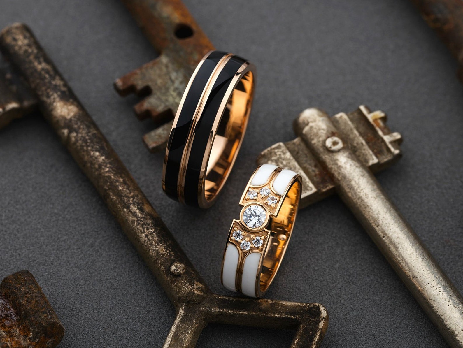 14k Gold Enamel Wedding Bands. Wedding Bands With Enamel. - Etsy