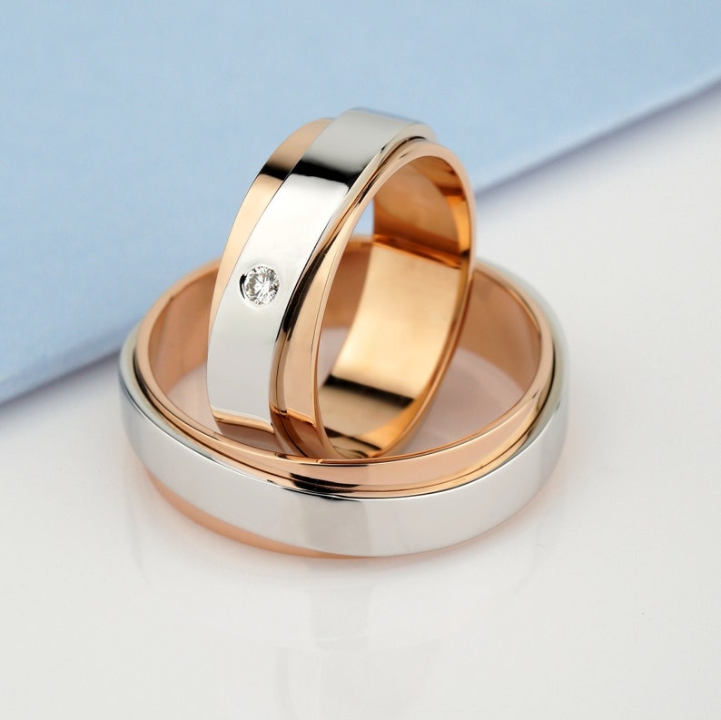 Matching Wedding Bands Made of Two Colors of Gold. Couple | Etsy