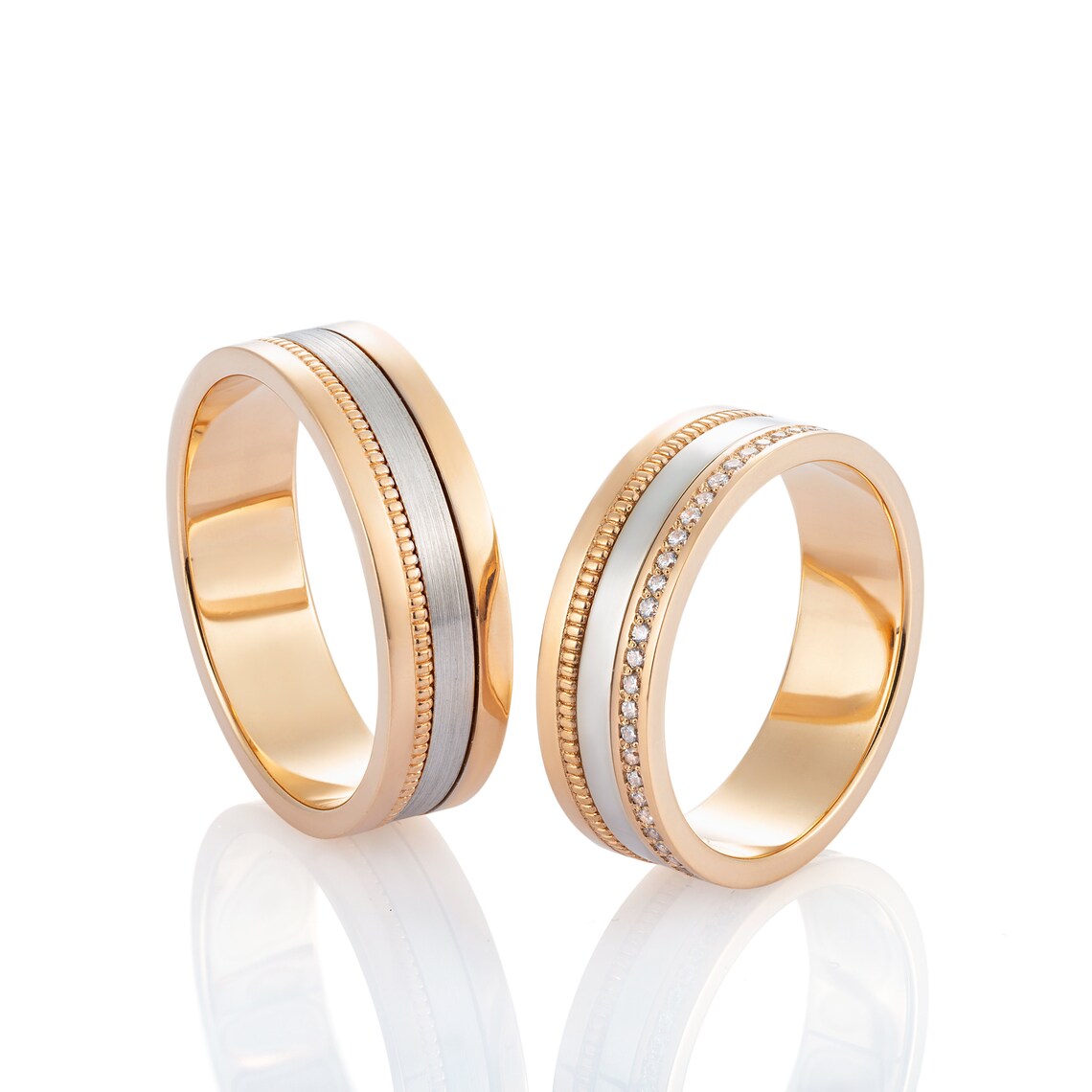 Two-tone Wedding Bands Set. Unique Wedding Bands. Matching - Etsy