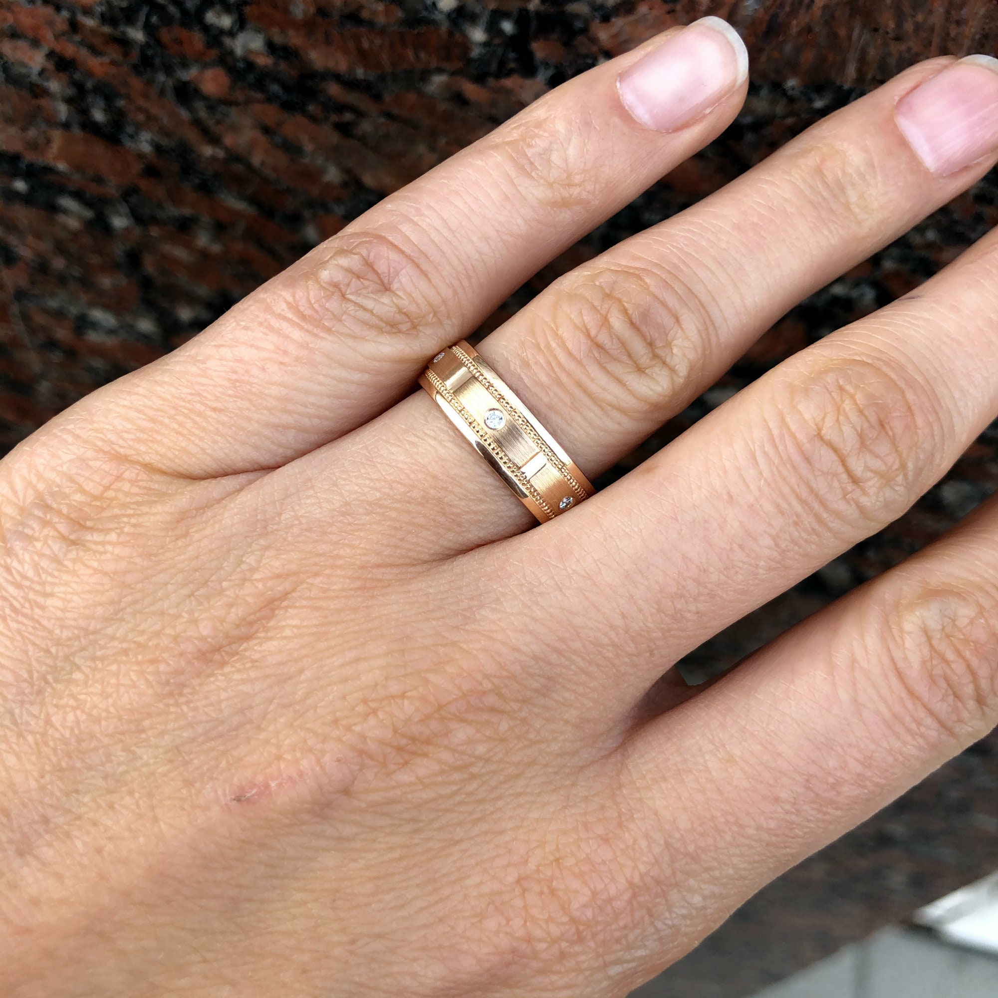 Rose Gold Wedding Ring With Natural Diamonds. Wedding Band for | Etsy