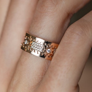 Unique Gold Spinner Ring. Wide Wedding Band. Women's Gold Ring. Gold ...