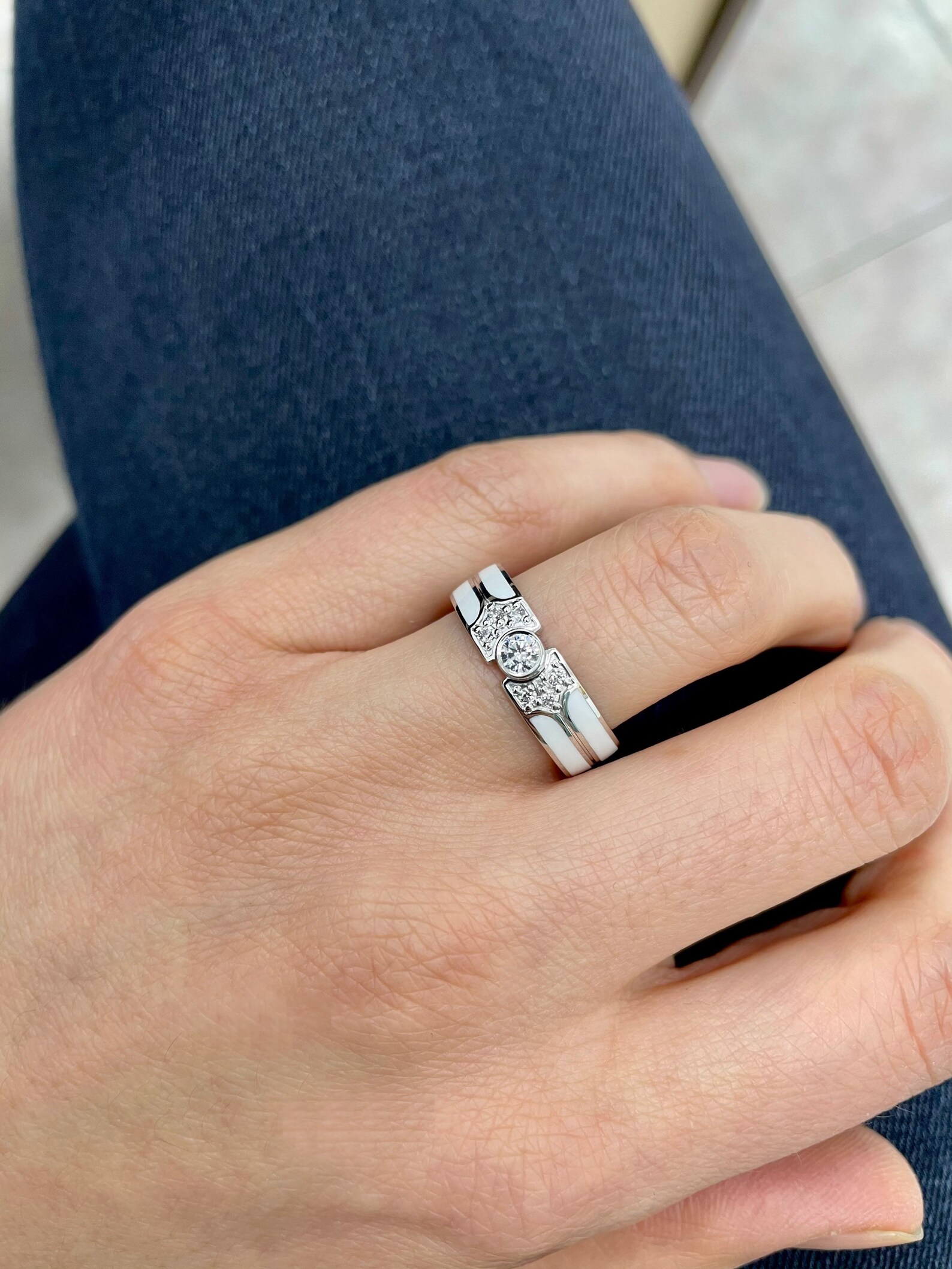 Womens Wedding Band With White Enamel. Wedding Ring for Her. - Etsy