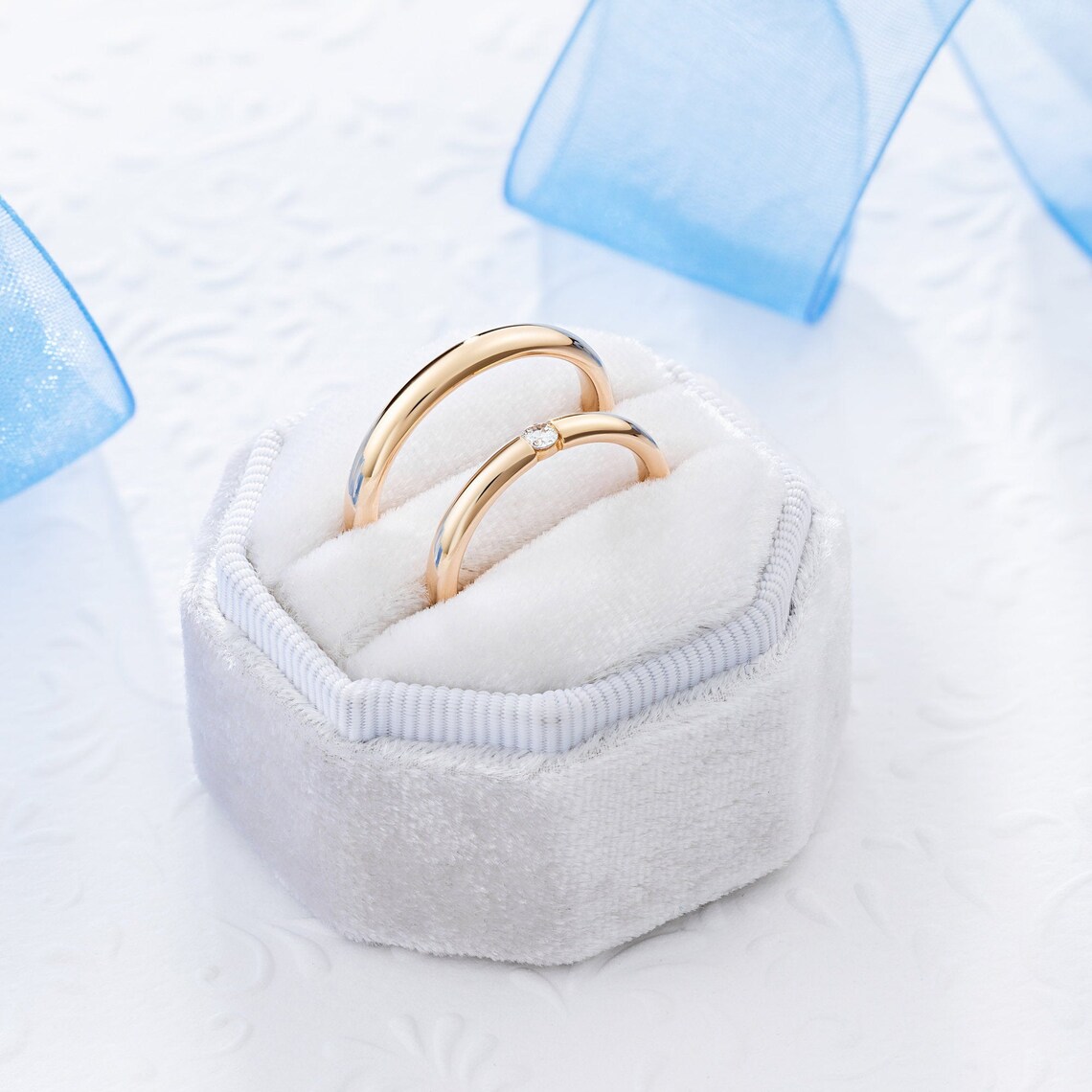 Simple Gold Wedding Rings With Diamond in Her Ring. Classic - Etsy