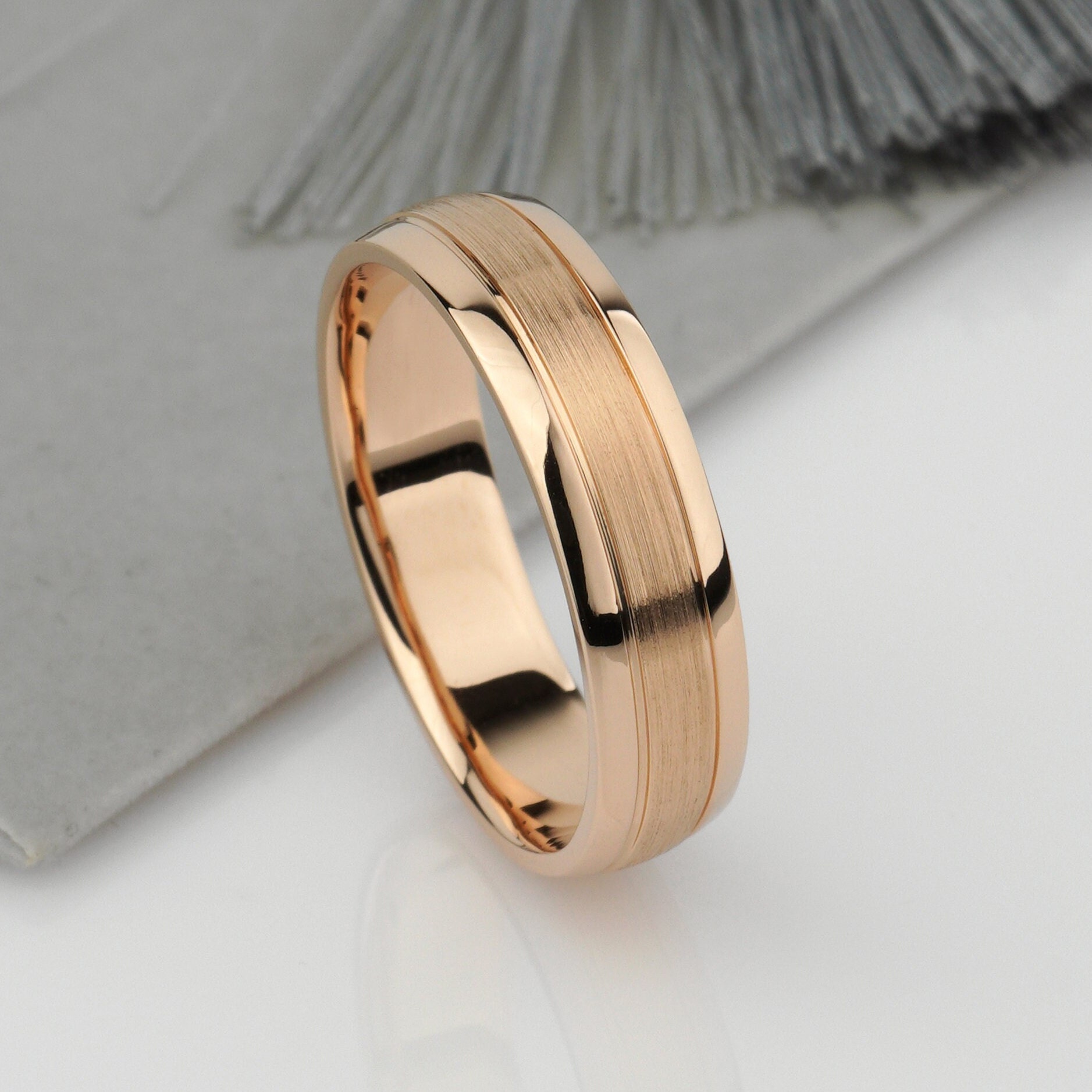 Mens Wedding Band Solid Gold. Matte Gold Ring for Him. 14k Gold Men's ...
