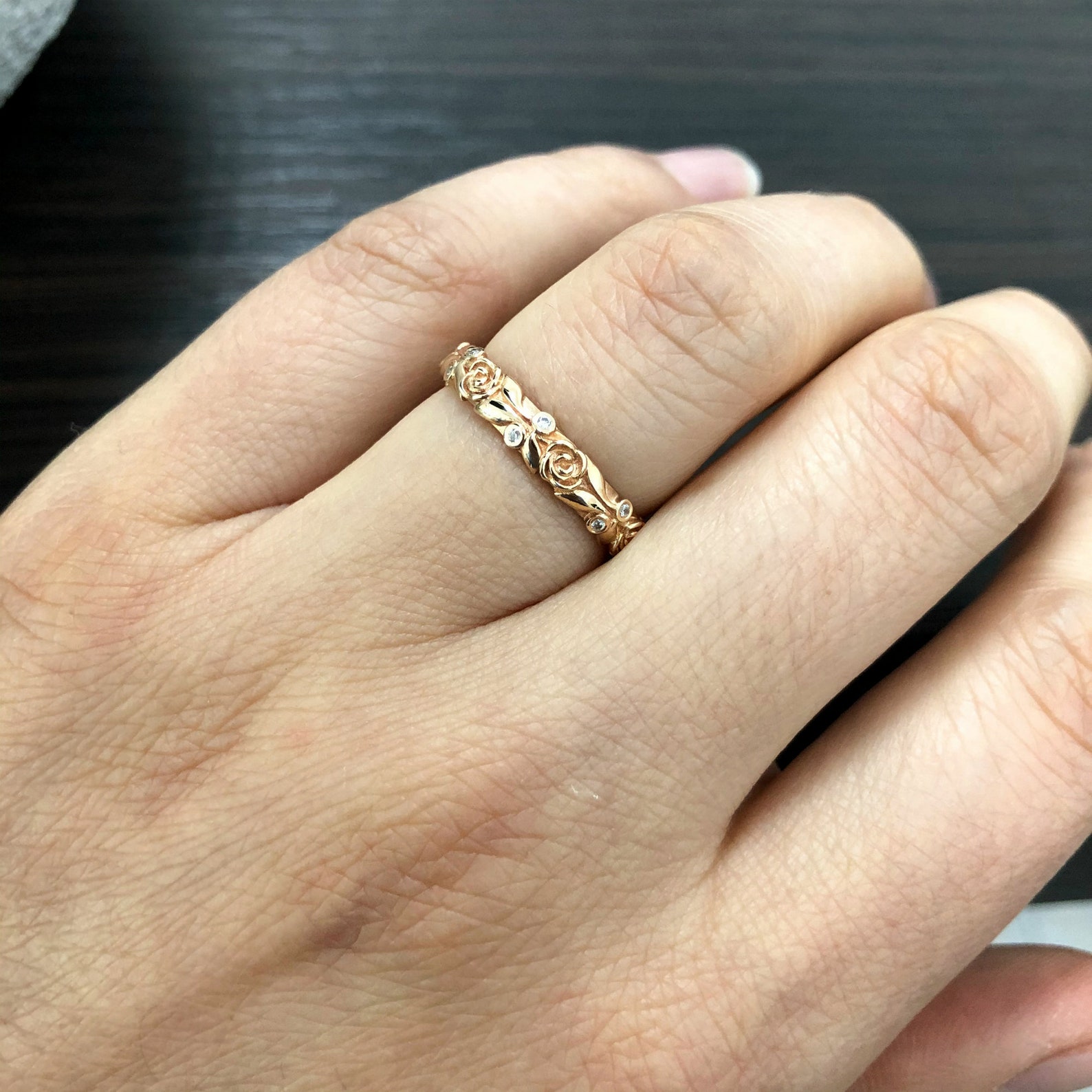 Dainty Ring With Flowers Design Made of Solid 14k Gold. Rose | Etsy