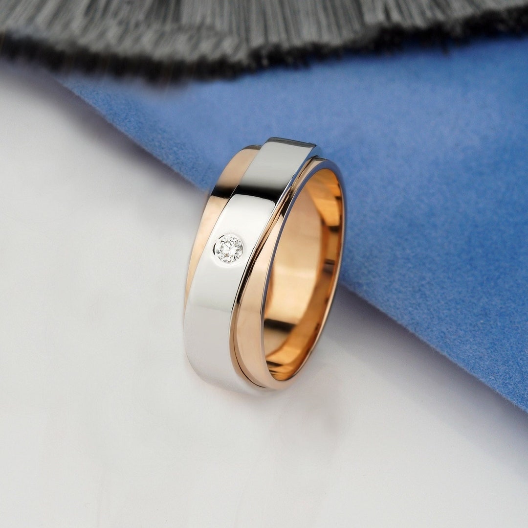Womens Two-tone Wedding Band With Diamond. Wedding Ring for Women ...