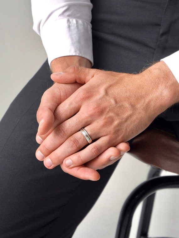 Two tone Mens Wedding Ring With Unique Design Mens Wedding Etsy Two tone Mens Wedding Ring With Unique Design Mens Wedding Etsy