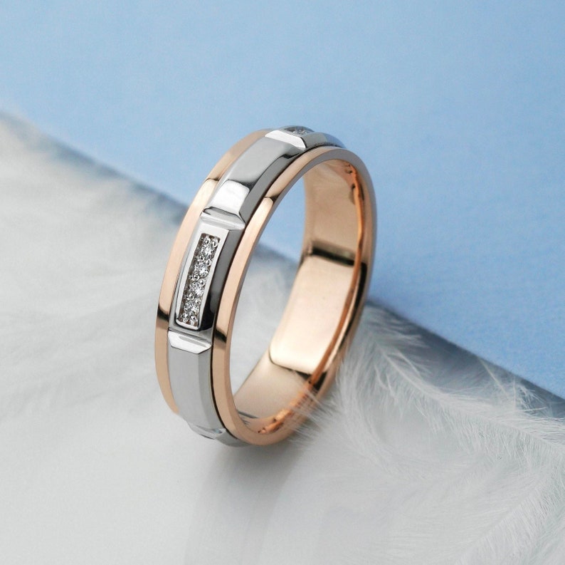 Women's Wedding Band Two-tone. Wedding Ring With Unique. - Etsy