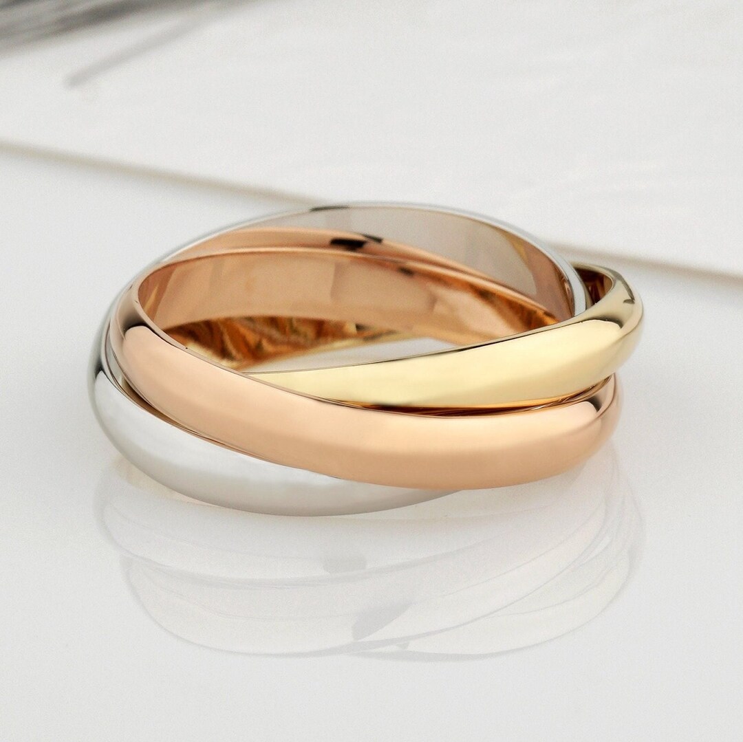 Tri Color Rolling Ring. 14k Triplet Ring. Interlocking Bands. Triple ...