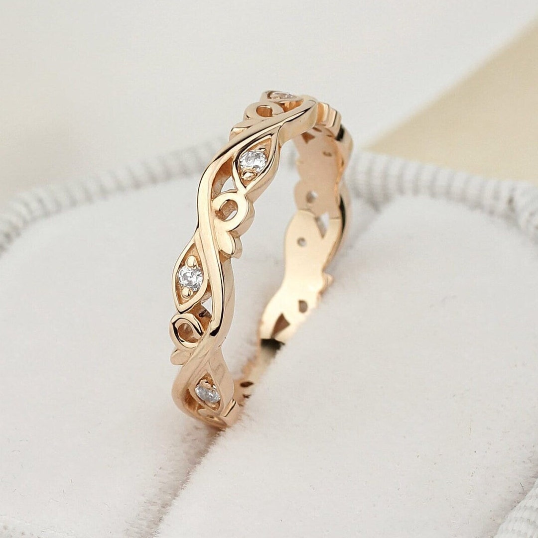 Gold Women's Wedding Band With Floral Pattern. Gold Rings for Women ...