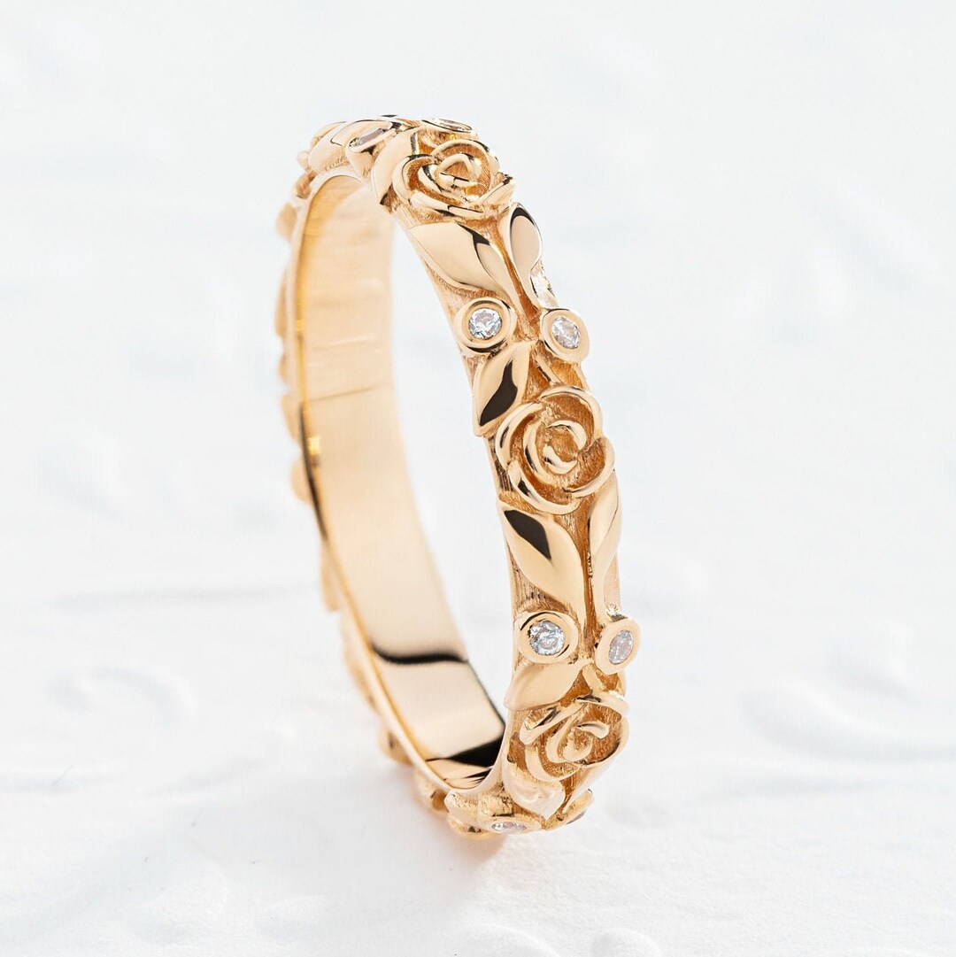 Floral Diamond Ring Made of Solid 14k Gold. Nature Wedding Ring. Unique ...