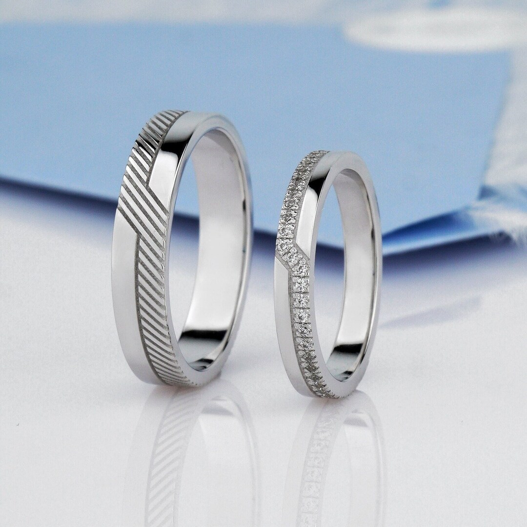 Unique Wedding Rings Set. Matching Gold Wedding Bands. Couple Wedding ...