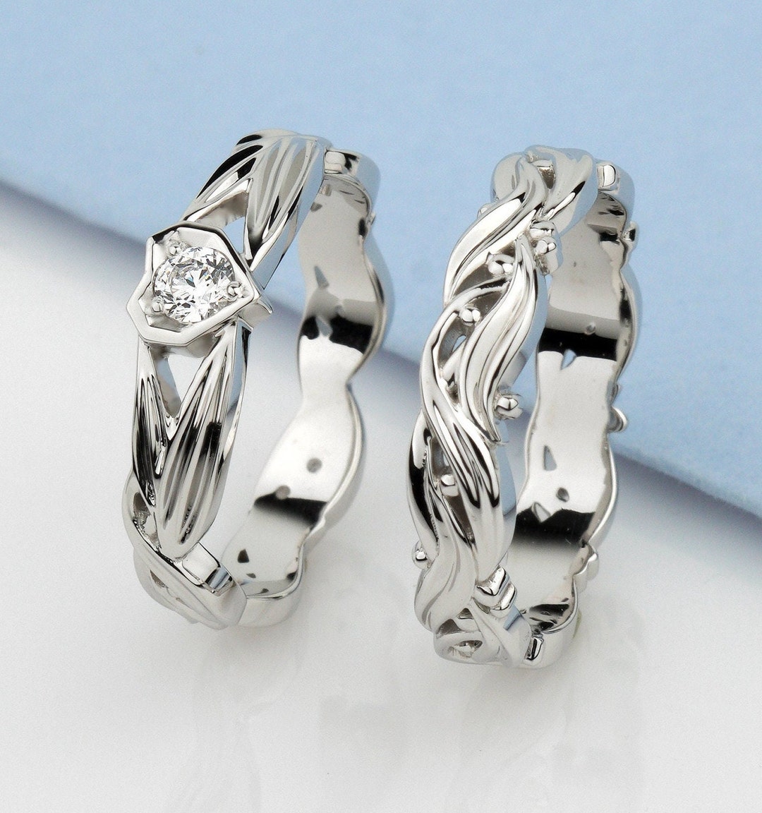 Bridal Rings Set With Floral Design. Engagement and Wedding Rings Set ...