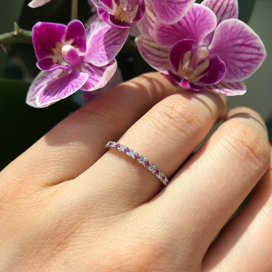 Diamonds and Pink Sapphires 14k Gold Half Eternity Ring. | Etsy