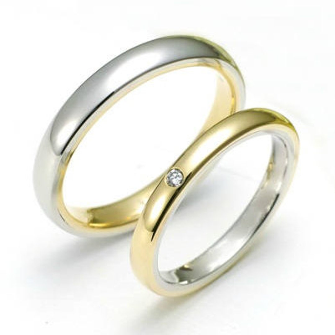 Two Tone Wedding Bands With Diamond. Matching Wedding Rings. His and ...