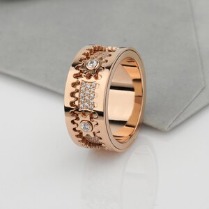 Unique Gold Spinner Ring. Wide Wedding Band. Women's Gold Ring. Gold ...