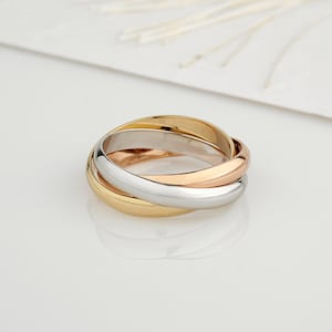 Tri Color Rolling Ring. 14k Triplet Ring. Interlocking Bands. Triple ...