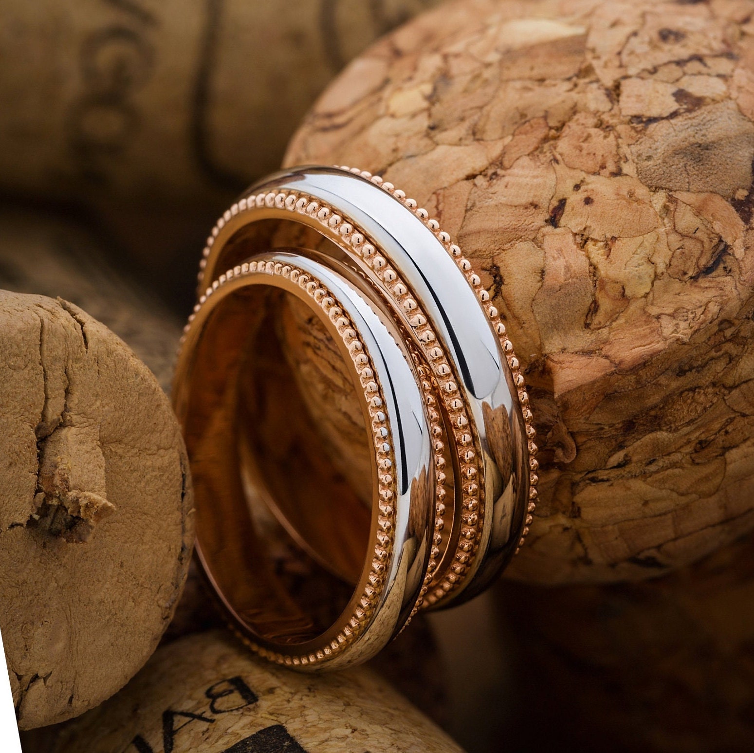 Two Tone Matching Wedding Bands With Milgrain Details. His and Hers ...