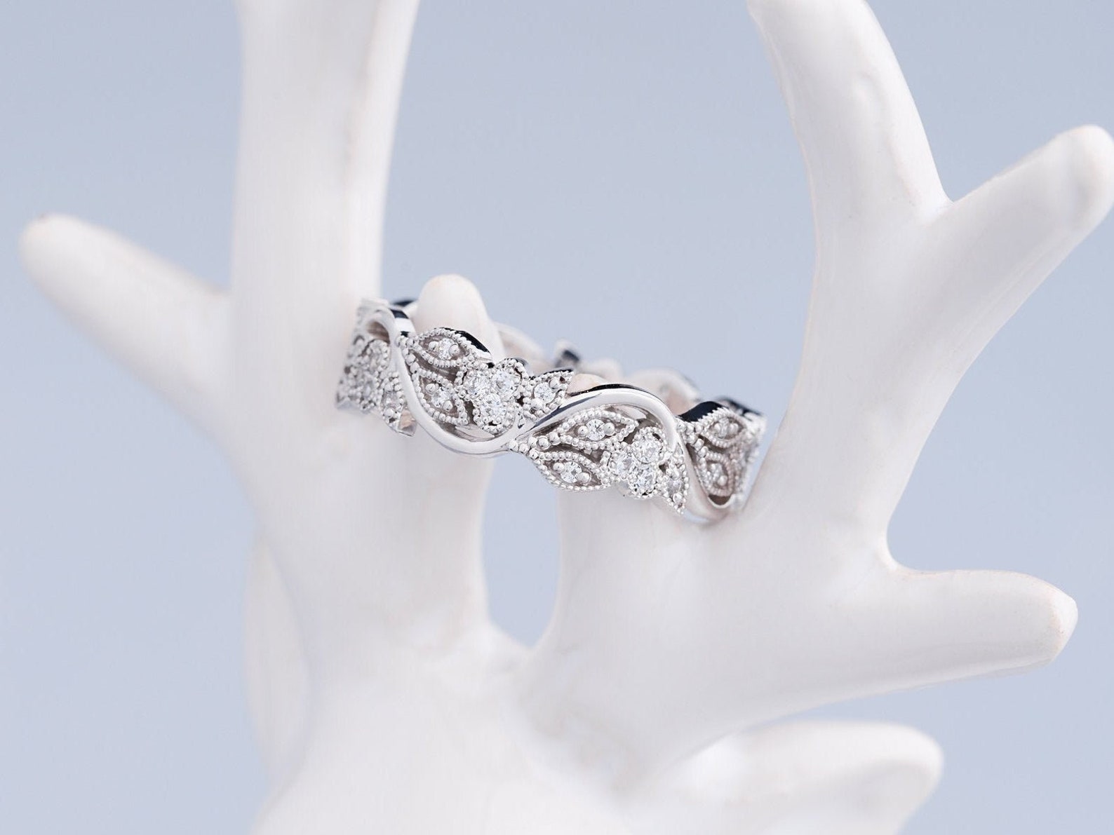 Unique Floral Wedding Ring With Natural Diamonds. Diamond | Etsy