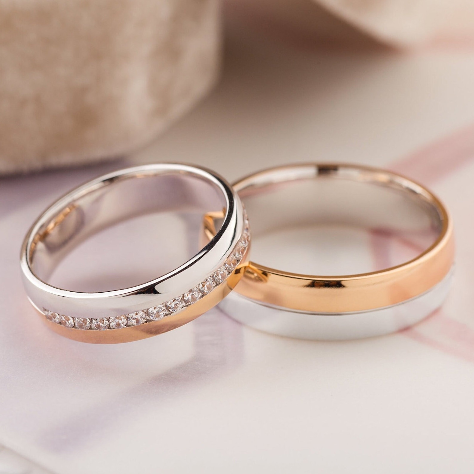 Two Tone Wedding Bands Set. His and Hers Wedding Rings. Matching Gold ...