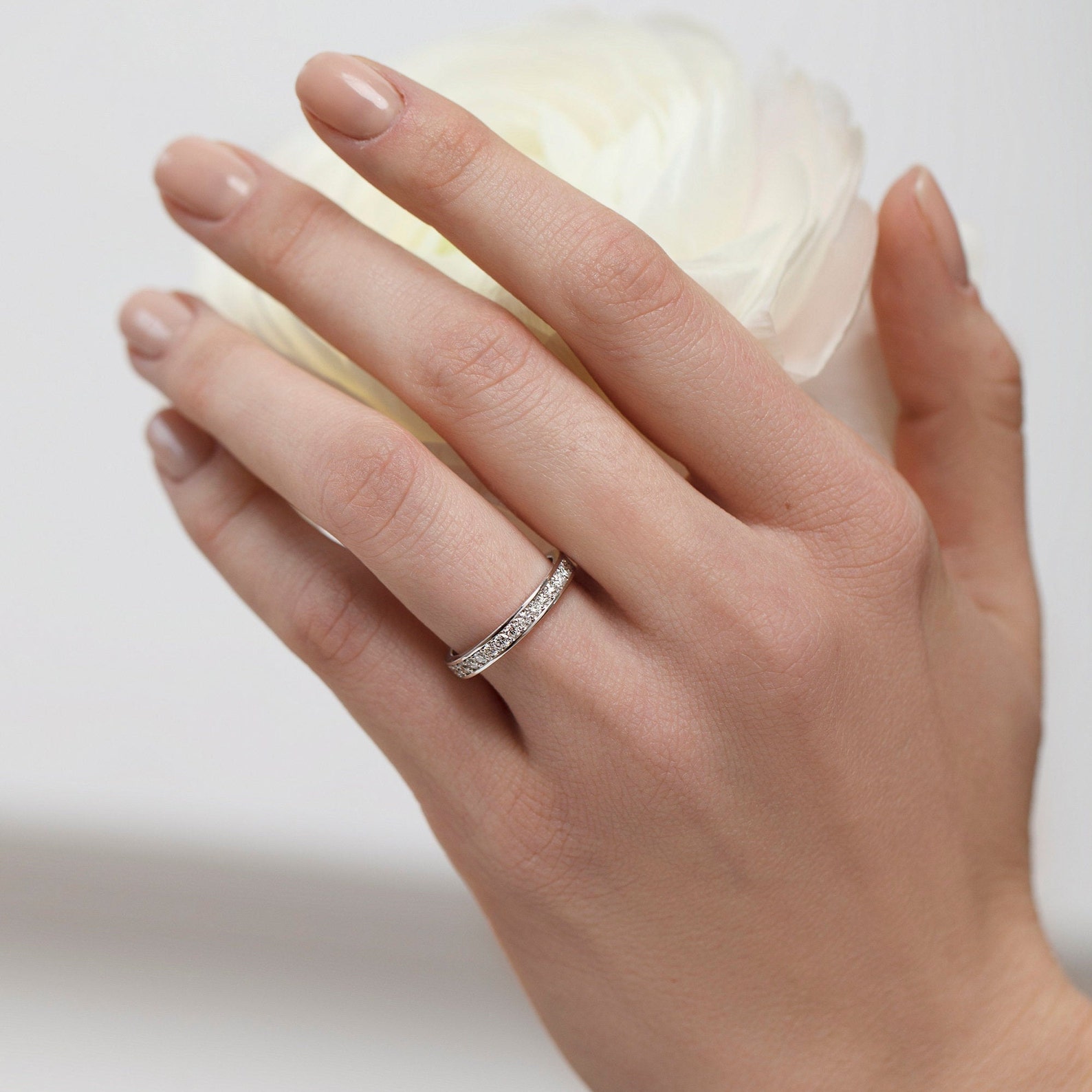 White Gold Wedding Bands With Natural Diamonds. Couple Rings - Etsy UK